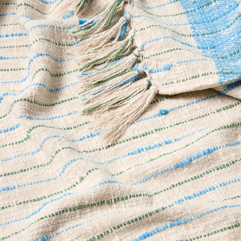 Beau Leaf Green & Airy Blue Stripe Throw | Adairs
