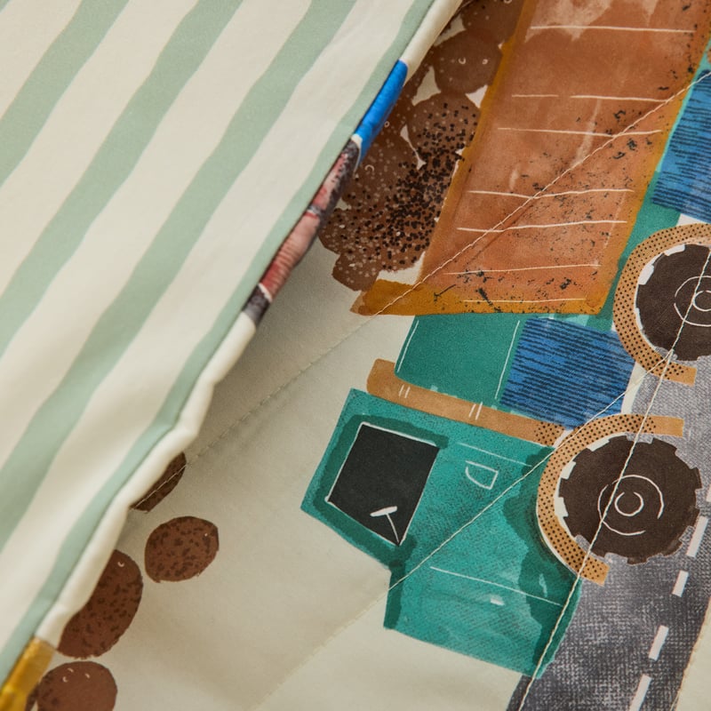 Adairs Kids - Diggers Work Zone Green Quilted Quilt Cover Set | Adairs