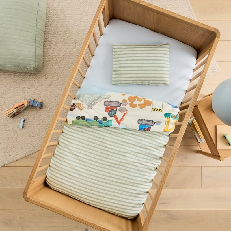 Adairs Kids - Diggers Work Zone Green Quilted Quilt Cover Set | Adairs