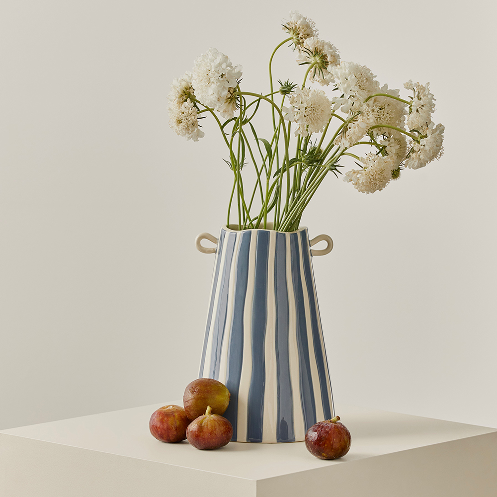 Lyon Steel Blue Stripe Vase | Adairs