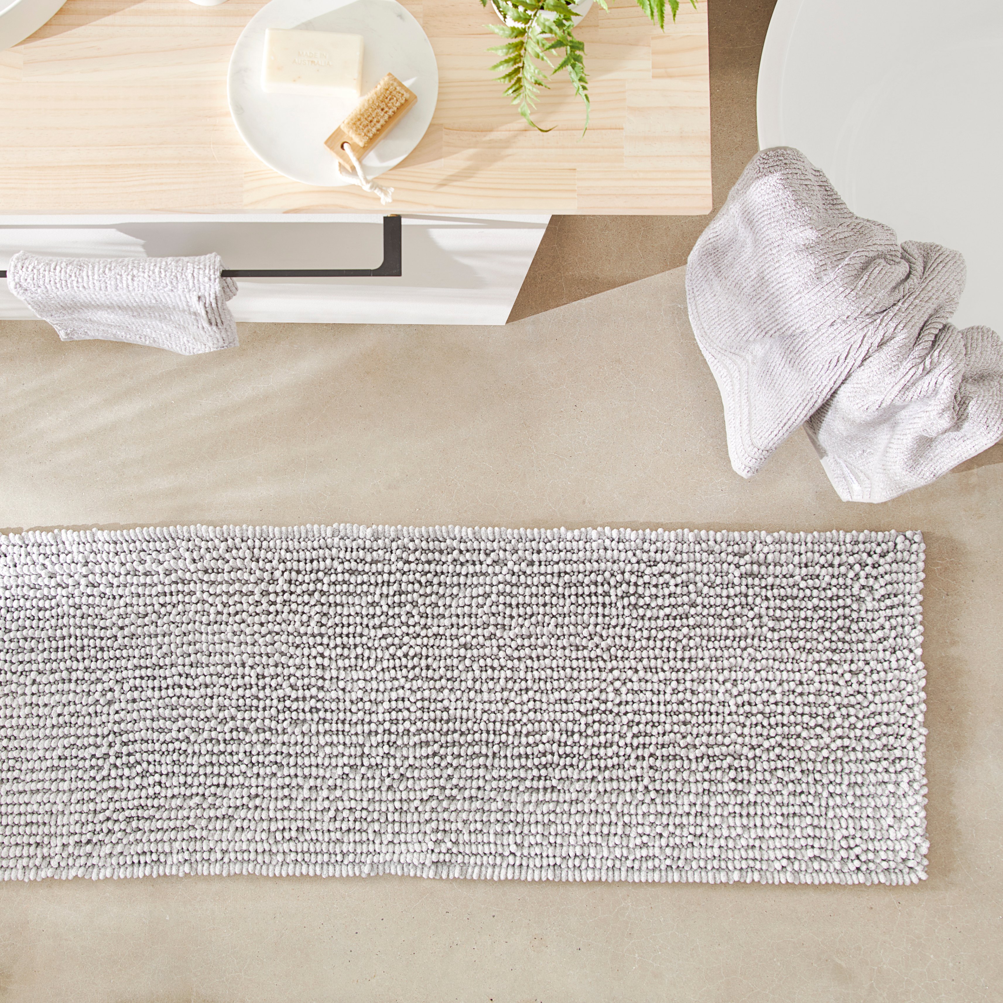 Microplush Grey Marle Bobble Bath Runner | Adairs