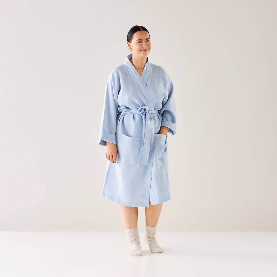 Vintage Washed Linen Dusty Blue Robe | Adairs