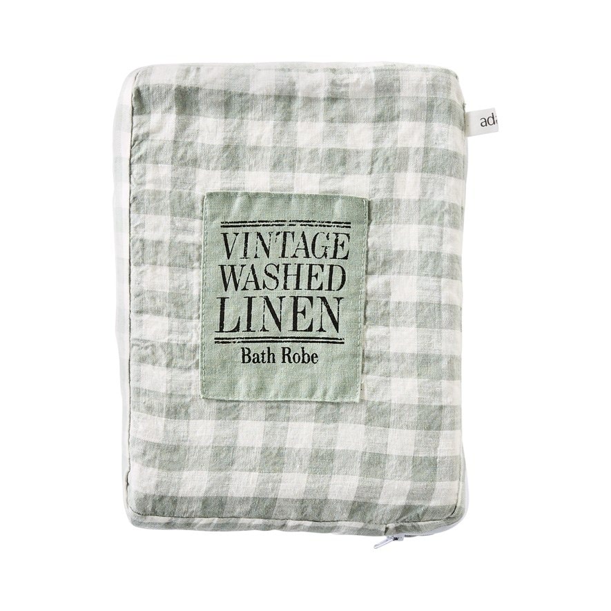 Vintage Washed Linen Eucalyptus Check Robe | Adairs