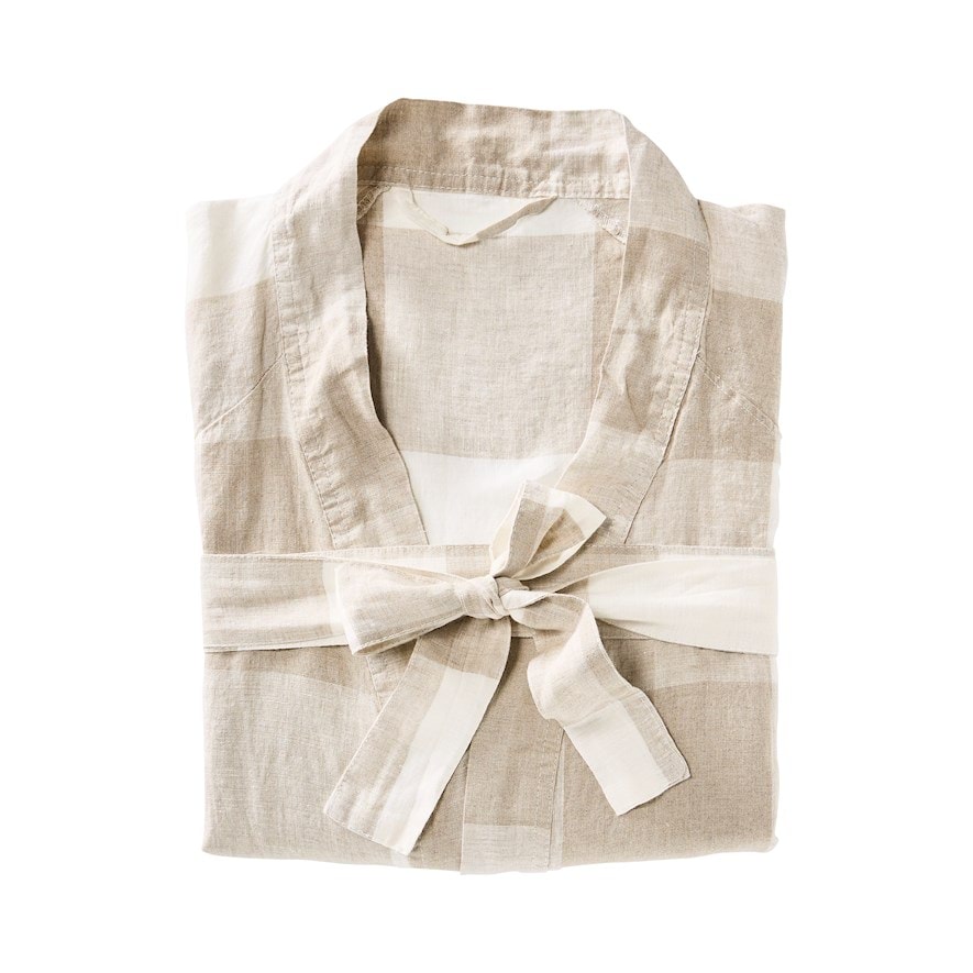Vintage Washed Linen Large Linen Check Robe | Adairs