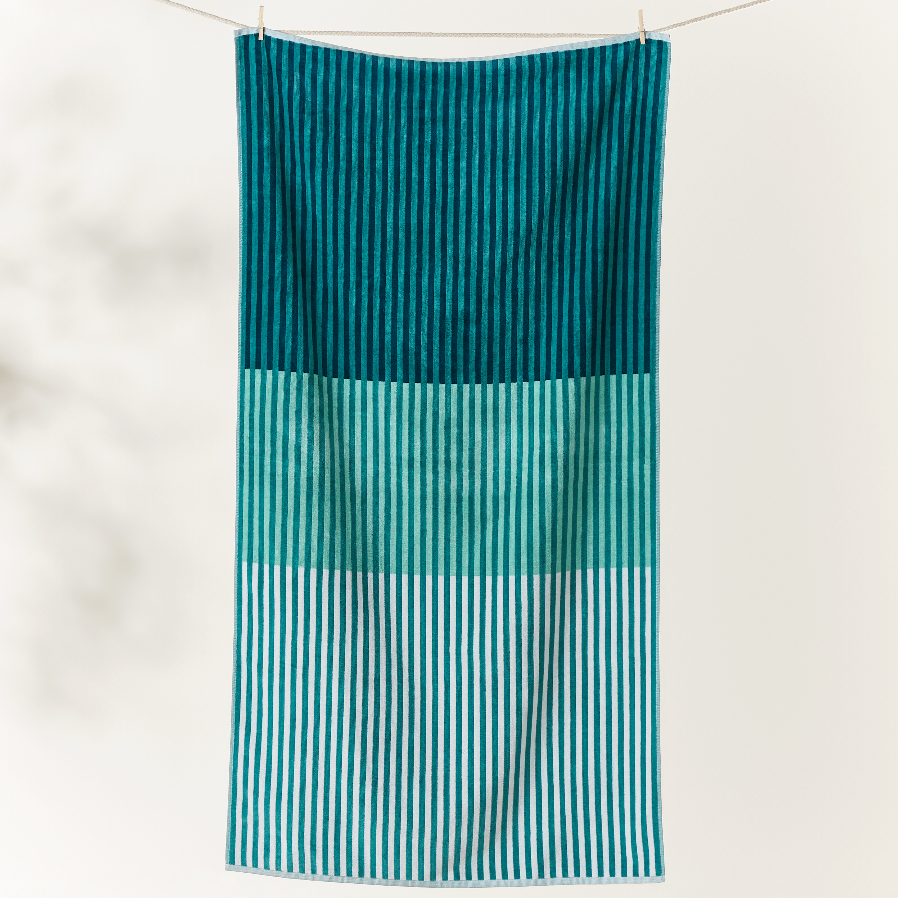 Velour Block Stripe Teal Beach Towel | Adairs