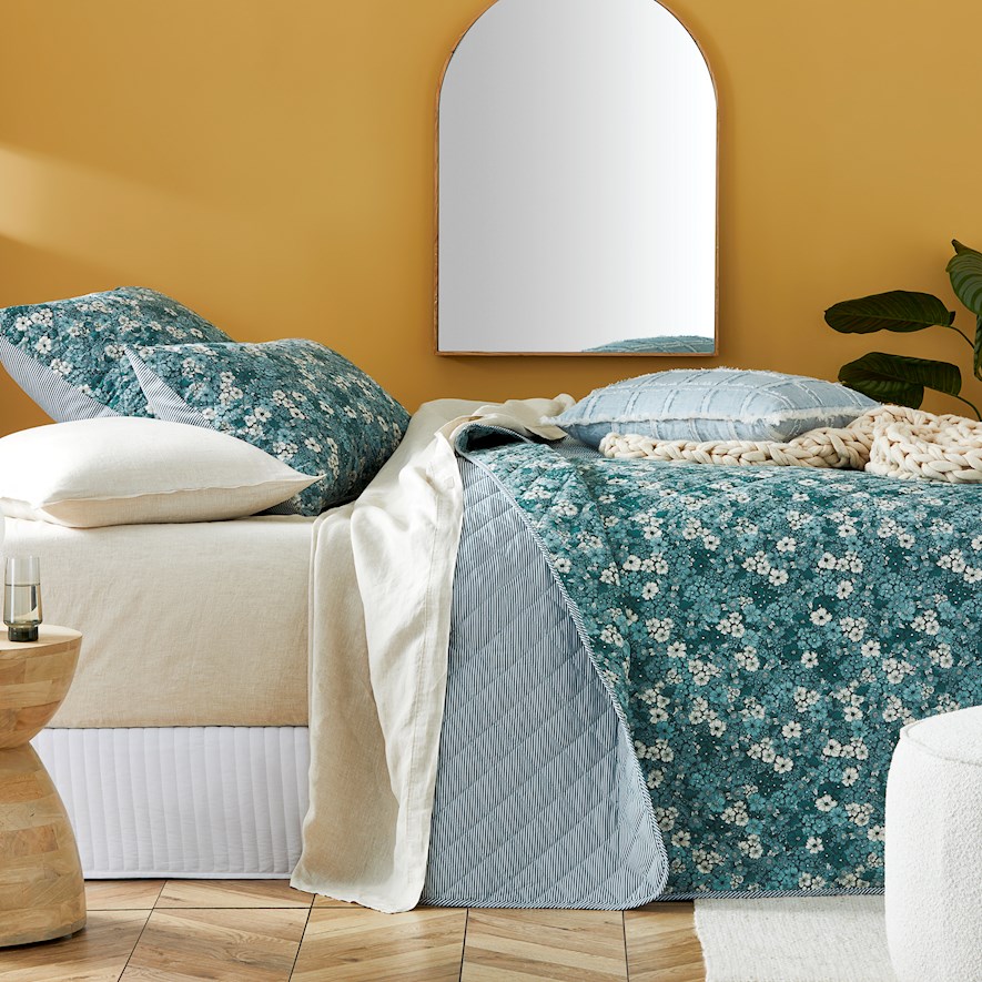 Cypress Bloom Green Quilted Coverlet + Pillowcases | Adairs