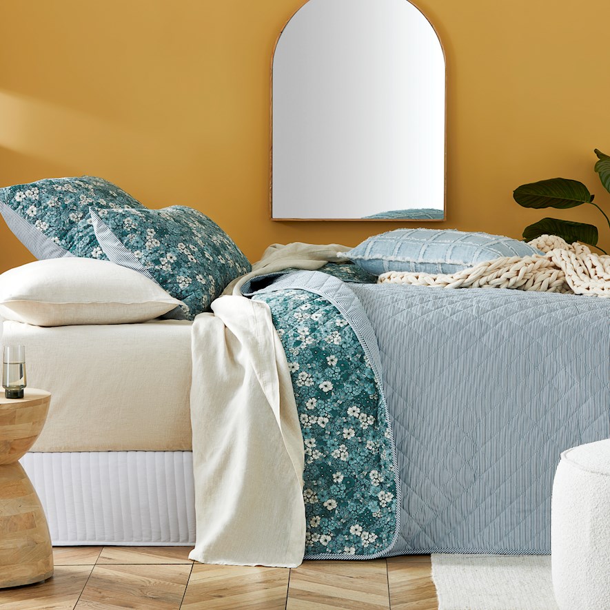 Cypress Bloom Green Quilted Coverlet + Pillowcases | Adairs