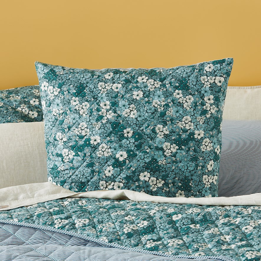 Cypress Bloom Green Quilted Coverlet + Pillowcases | Adairs
