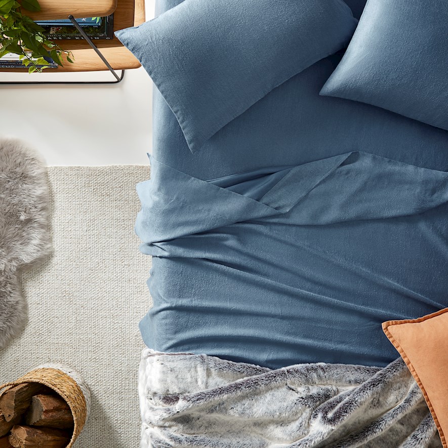 Luxury Steel Blue Flannelette Sheet Set + Pillowcases | Adairs