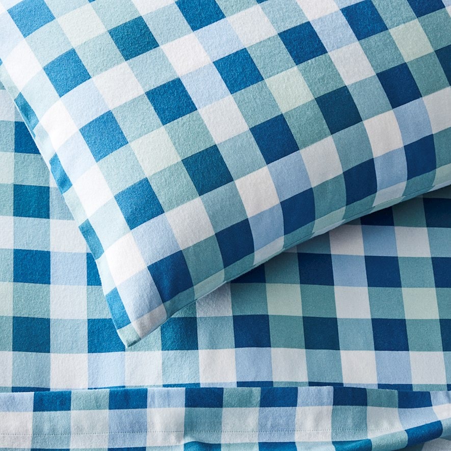 Printed Flannelette Blue Check Sheet Set + Pillowcases | Adairs