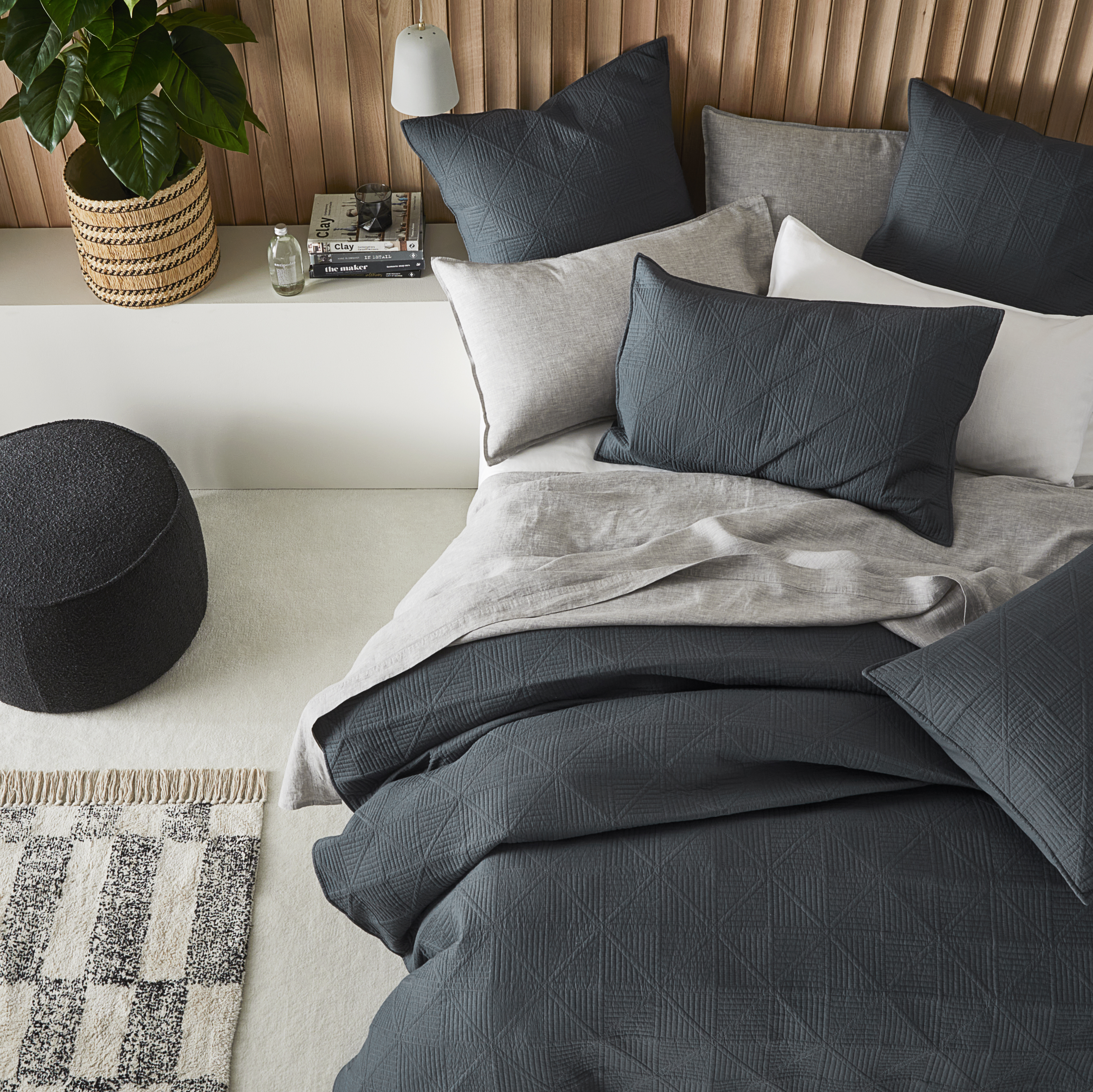 Home Republic - Prism Graphite Quilted Quilt Cover + Pillowcases | Adairs
