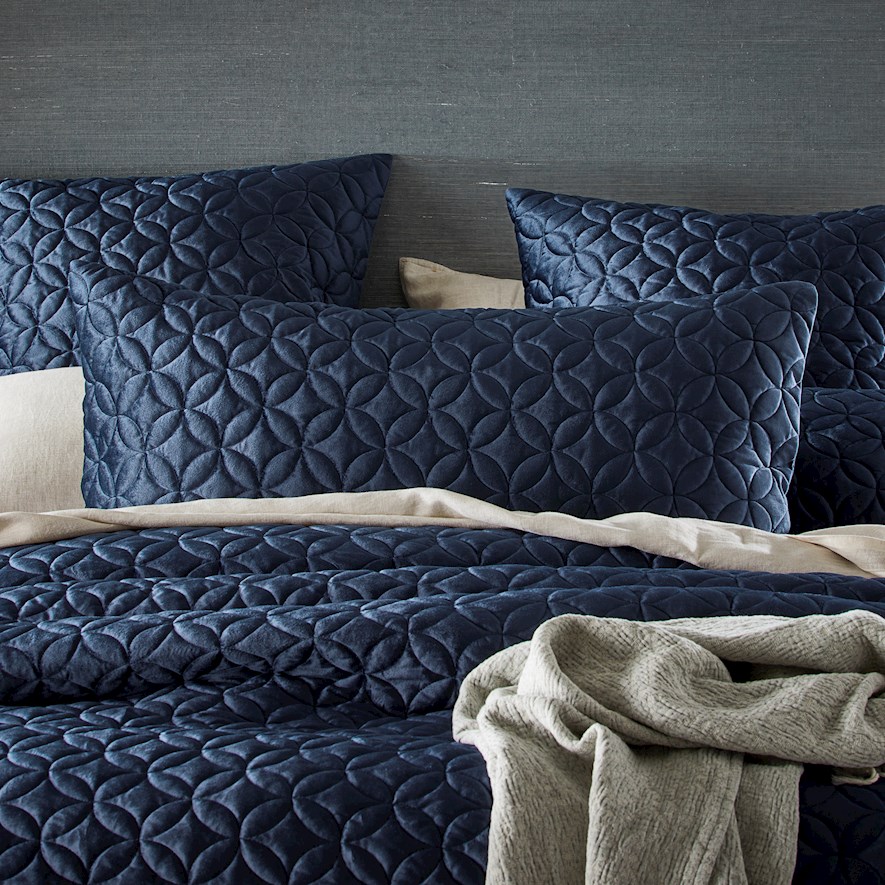 Selma Navy Velvet Quilted Quilt Cover Separates | Adairs