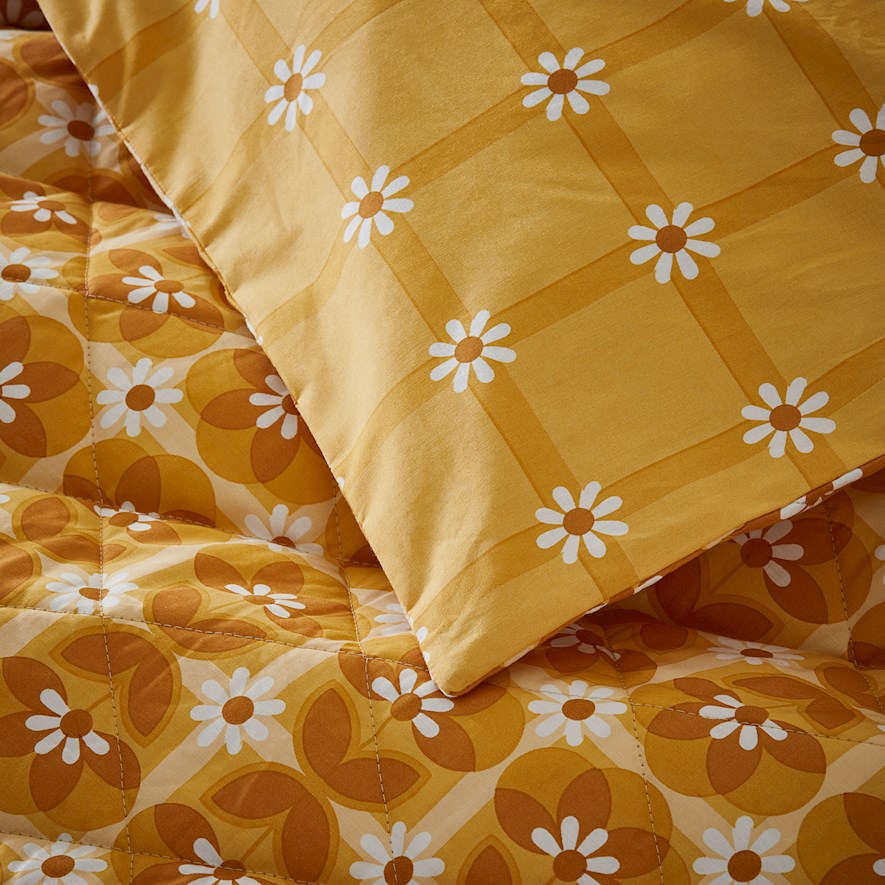 Wilma Mustard Quilted Quilt Cover Separates | Adairs
