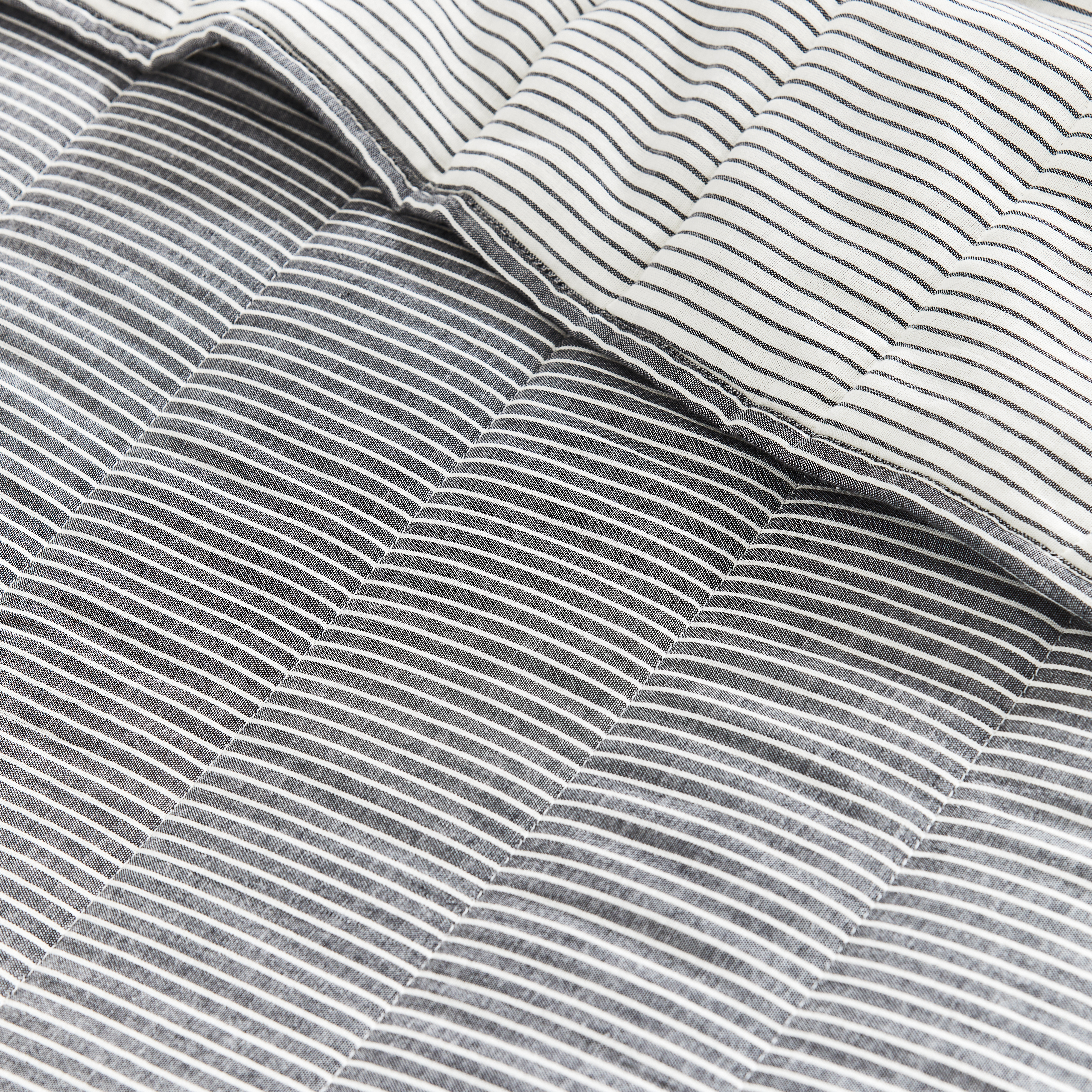 Cove Off White & Onyx Stripe Quilted Coverlet + Pillowcases | Adairs