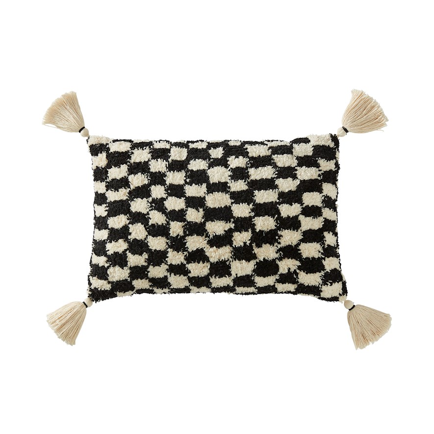 Checkerboard Black Tufted Cushion | Adairs