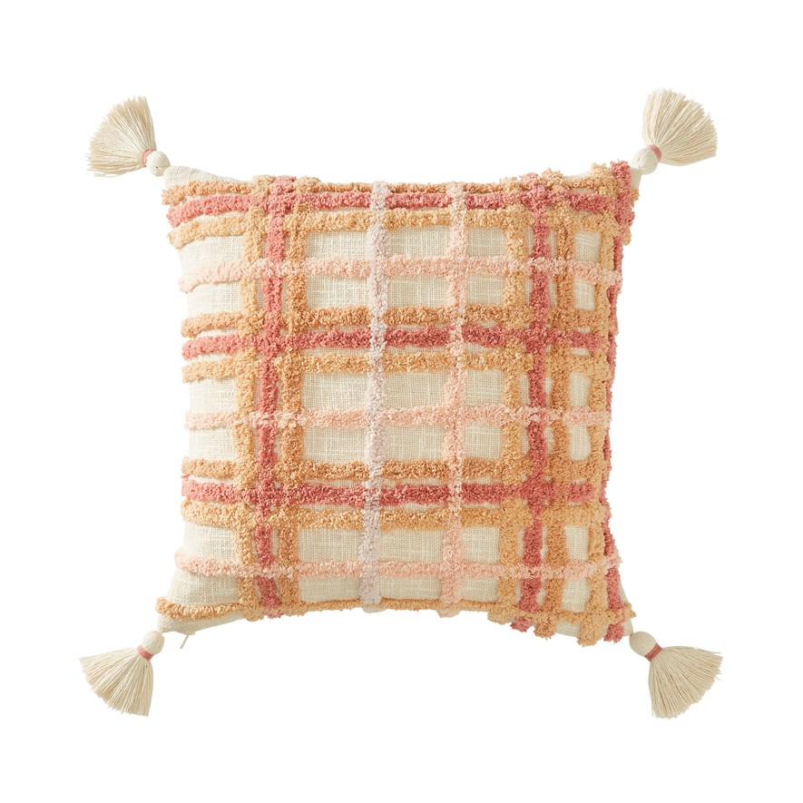 Jensen Pink Check Tufted Cushion | Adairs