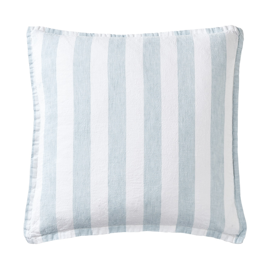 Belgian Seabreeze & White Stripe Vintage Washed Linen Cushion | Adairs