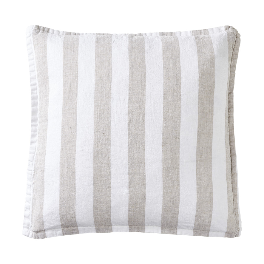 Belgian White & Linen Stripe Vintage Washed Linen Cushion | Adairs