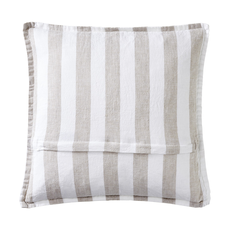 Belgian White & Linen Stripe Vintage Washed Linen Cushion | Adairs