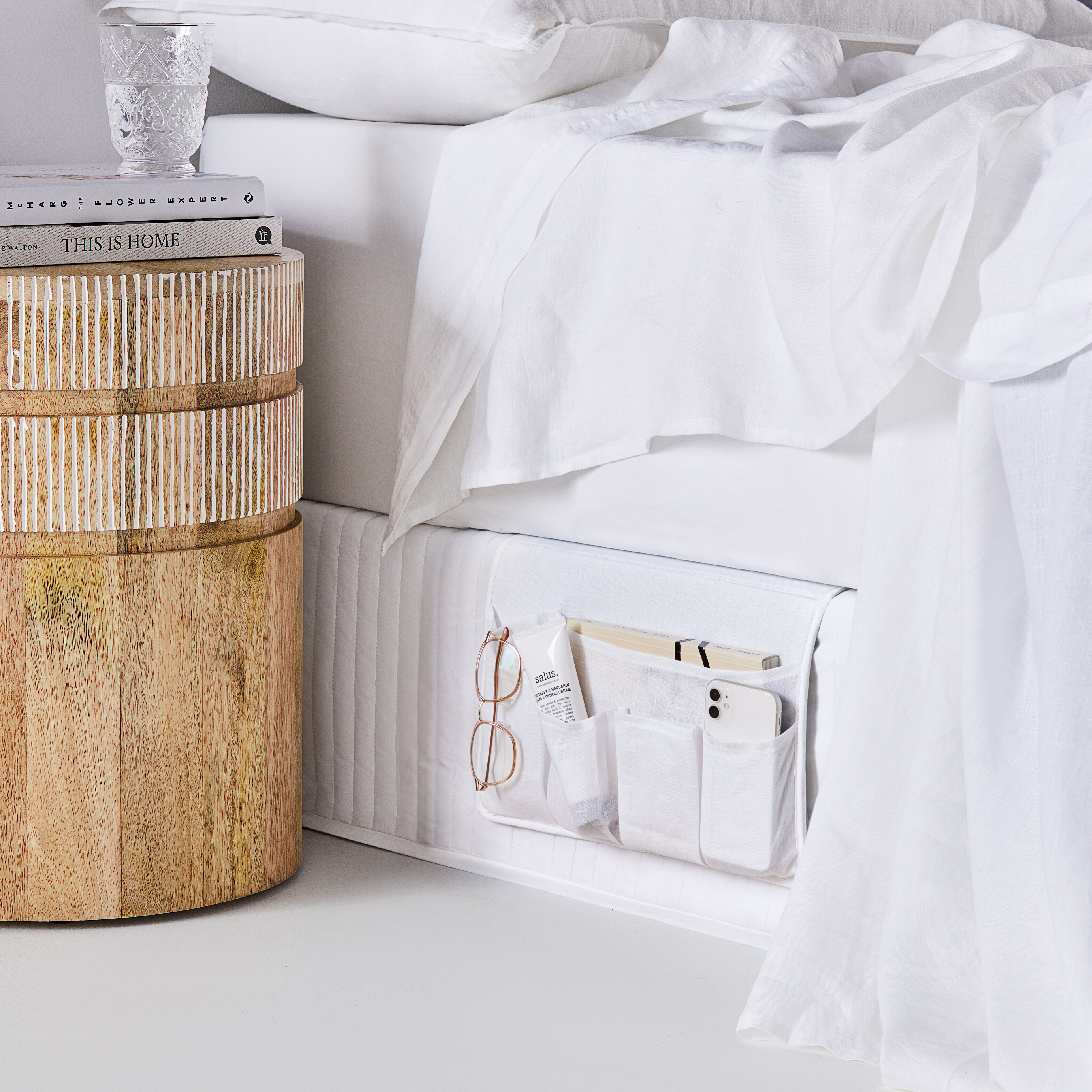 Home Republic - Vintage Washed Linen Grey Marle Check Bedside Organiser ...