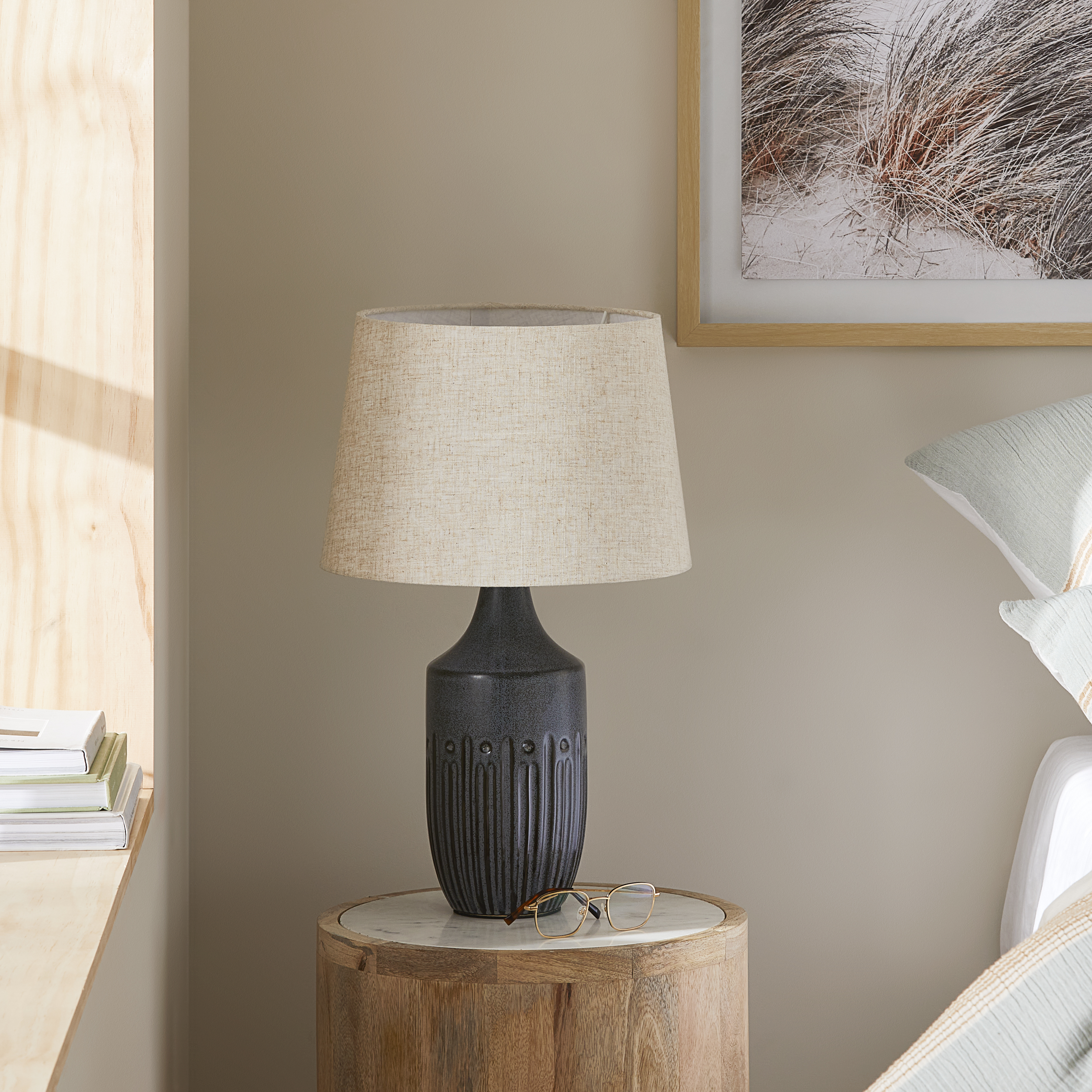 Inca Charcoal & Linen Table Light | Adairs
