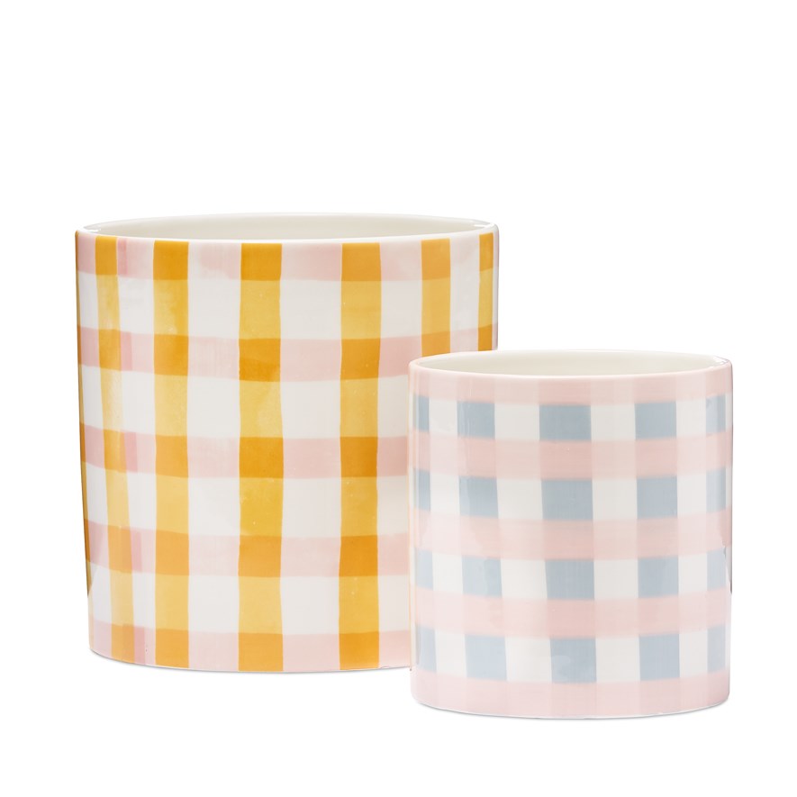 Lisbon Mustard & Pink Check Pot | Adairs