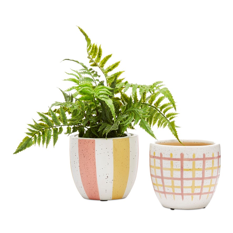 Taka Pink & Yellow Check Pot | Adairs