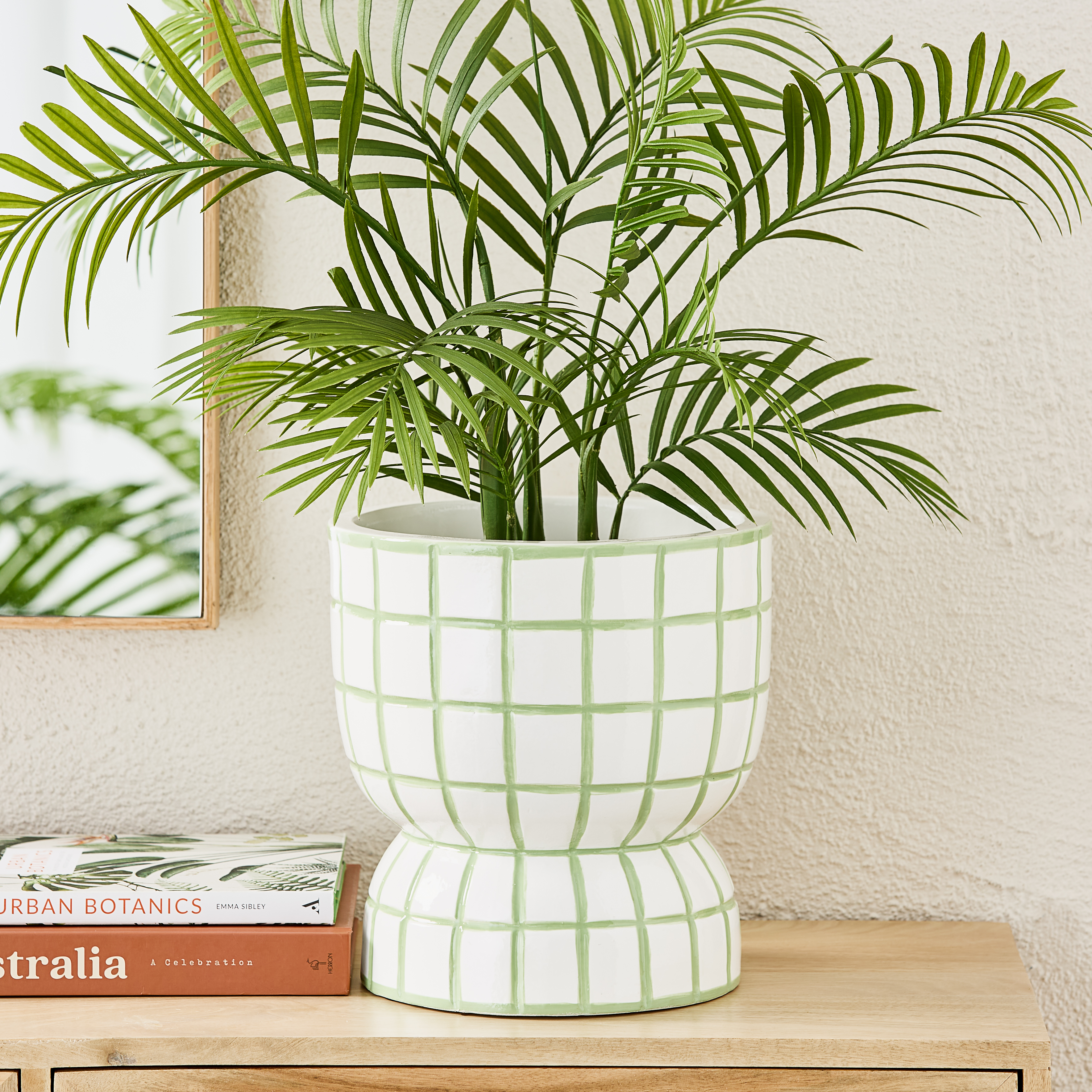 Green Check Chequer Footed Pot | Adairs