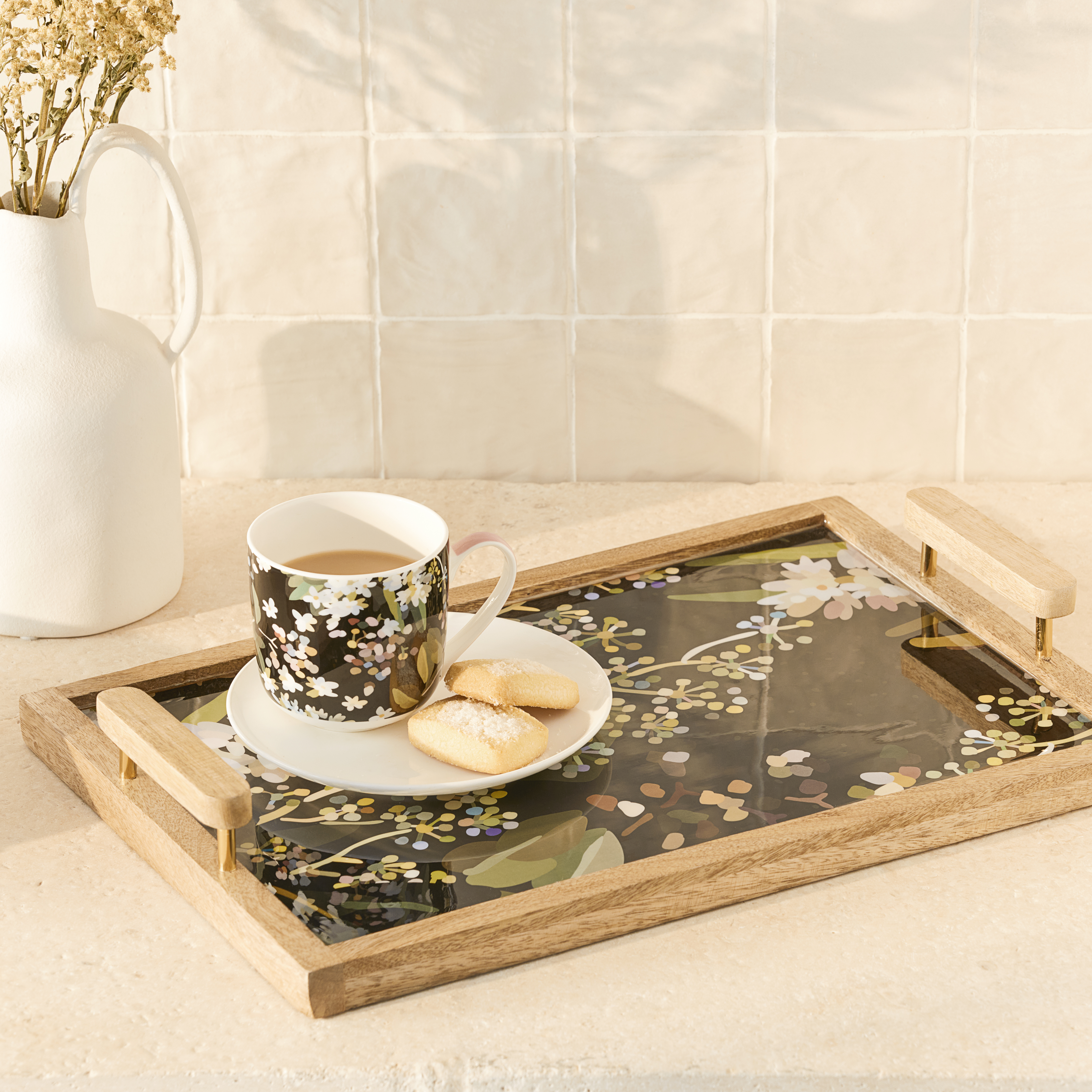 Kimmy Hogan Gathered Rectangle Timber Tray | Adairs