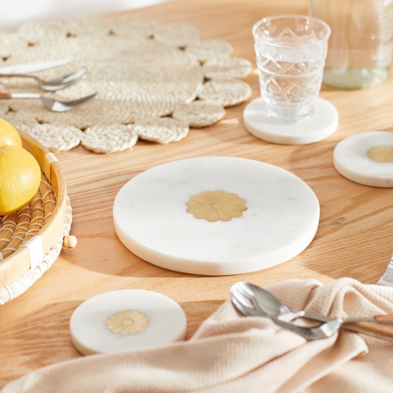 Daisy Marble White & Gold Trivet | Adairs