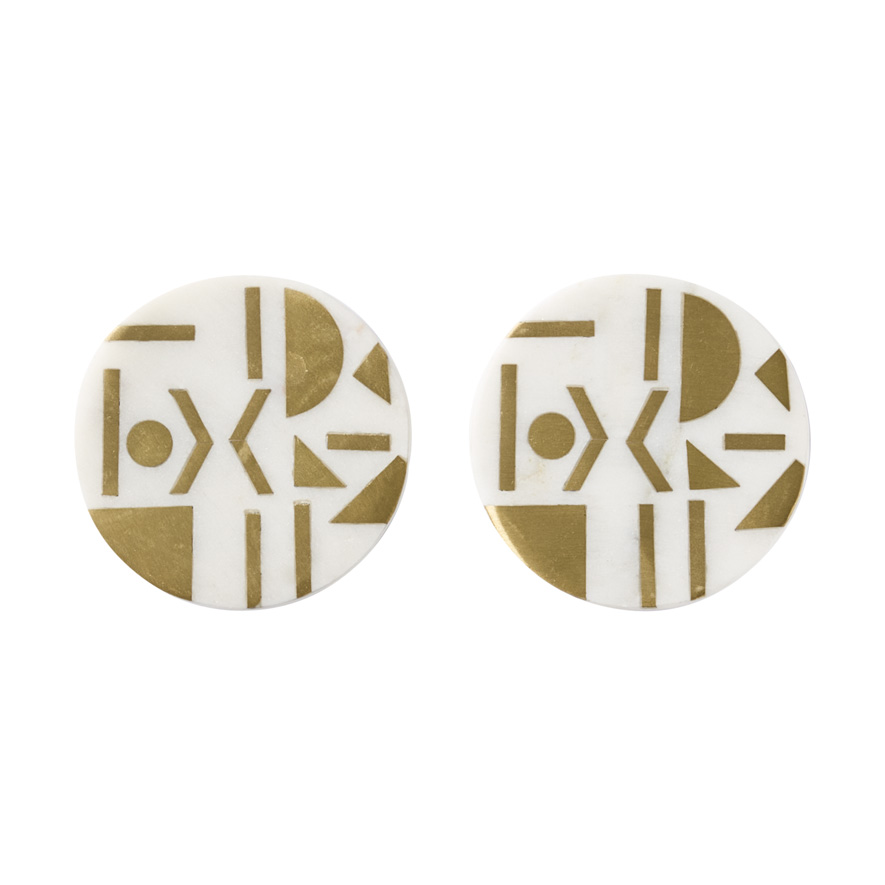 Aztec Marble White & Gold Coasters Pack of 2 | Adairs