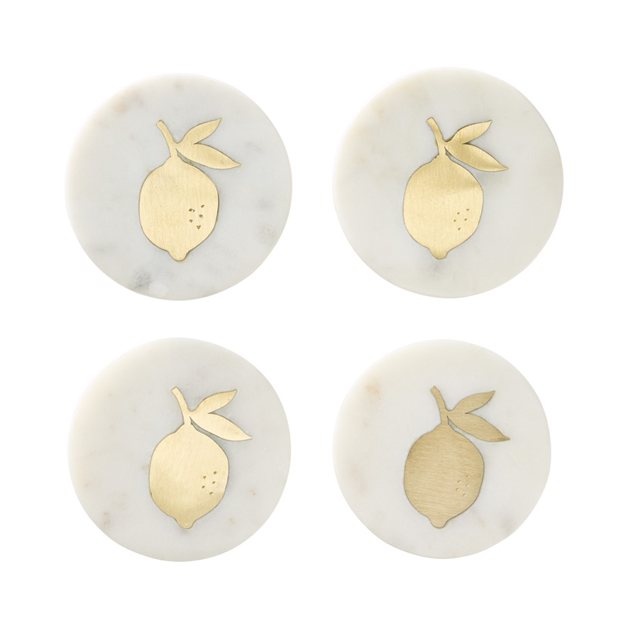 Mediterranean White & Gold Marble Lemon Coasters Pack of 4 | Adairs