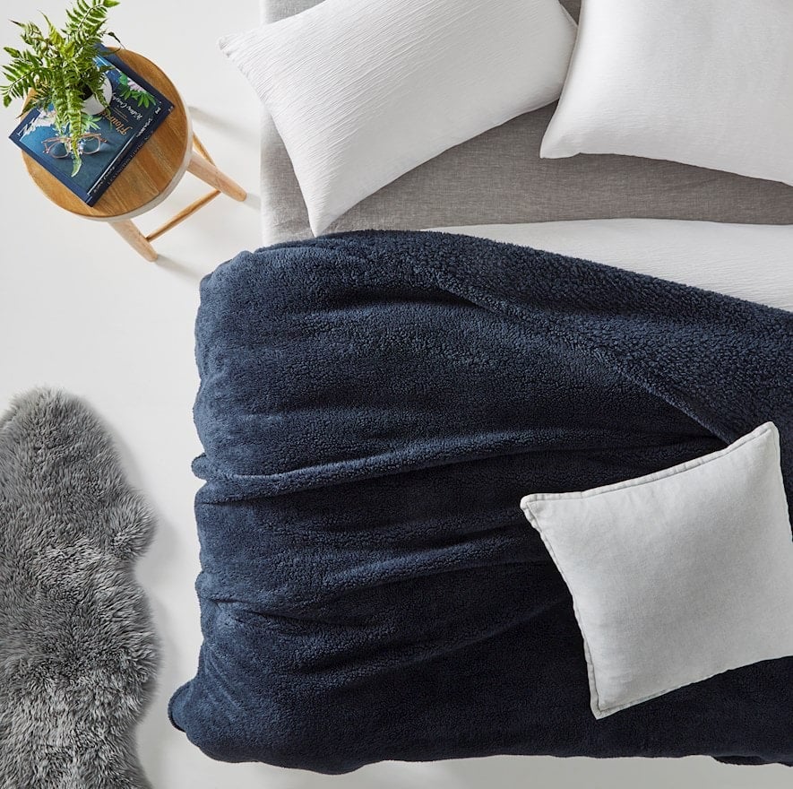 Sherpa Navy Blanket | Adairs