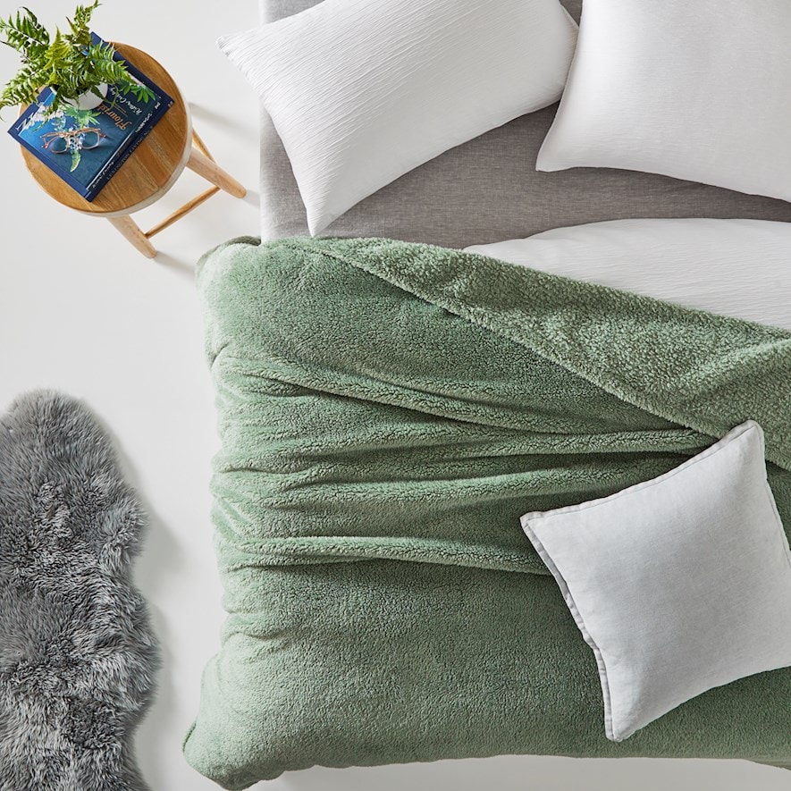 Kyrie Sage Fleece Blanket | Adairs