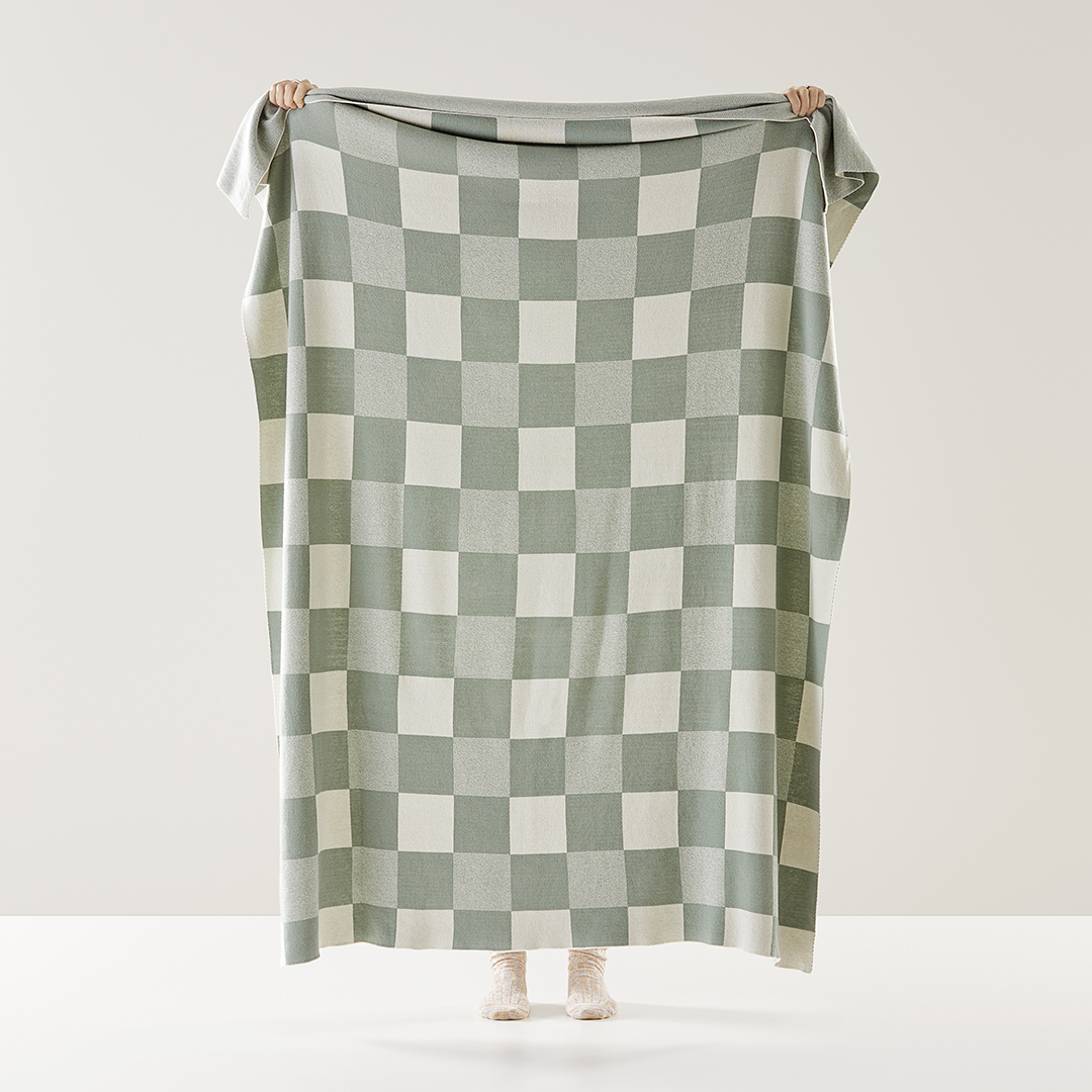 Baxter Green & Natural Check Knitted Throw | Adairs