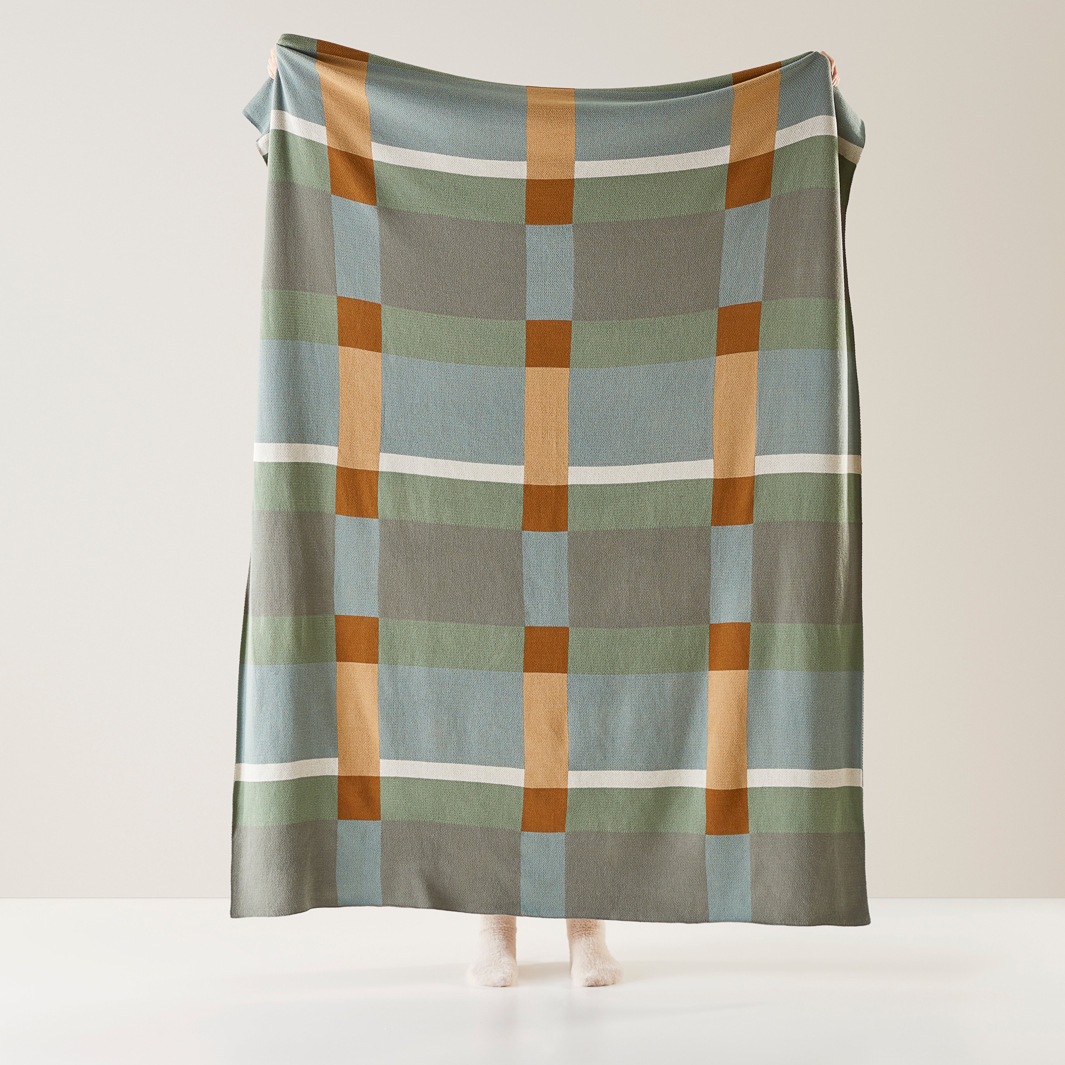 Retreat Green Check Knitted Throw | Adairs