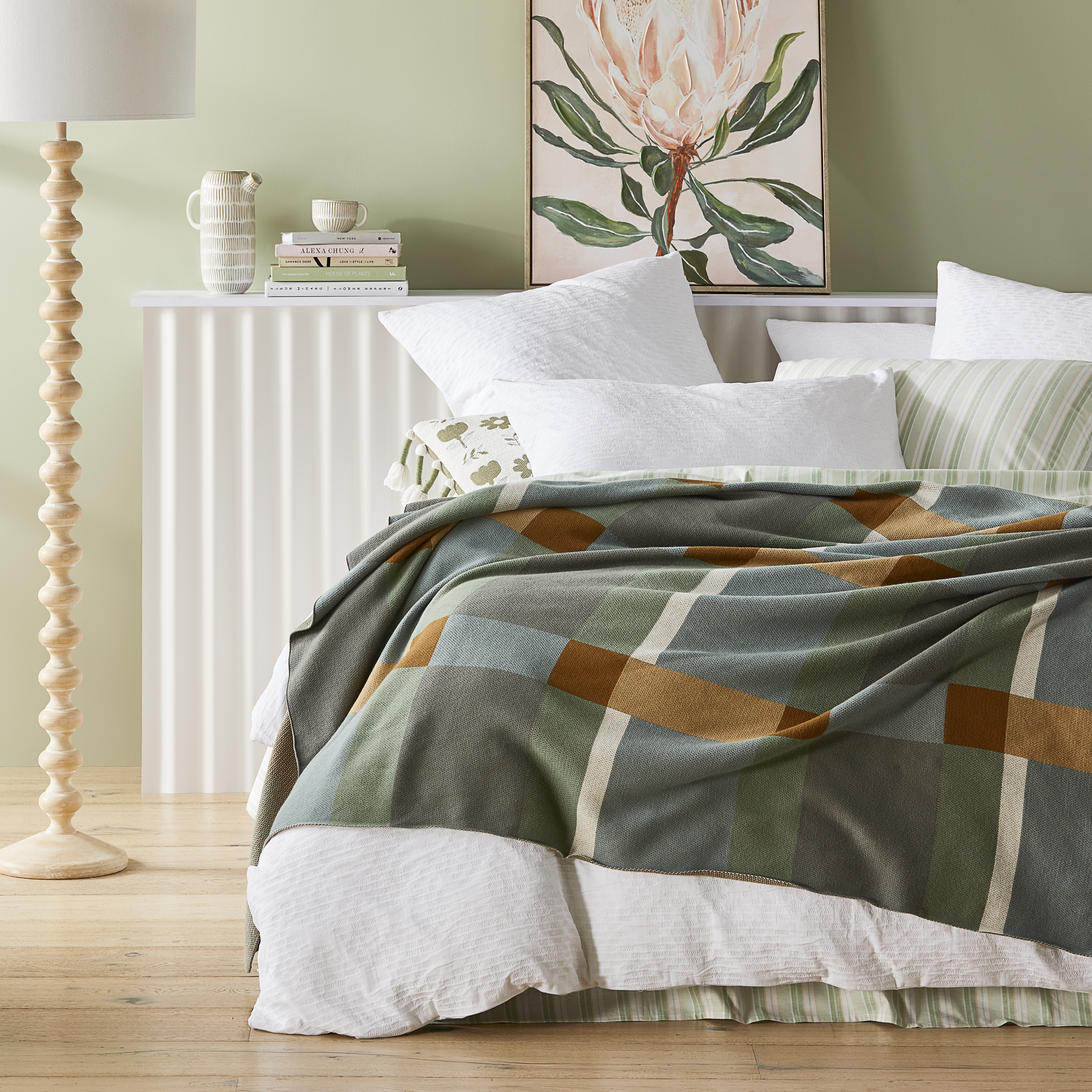 Retreat Green Check Knitted Throw | Adairs