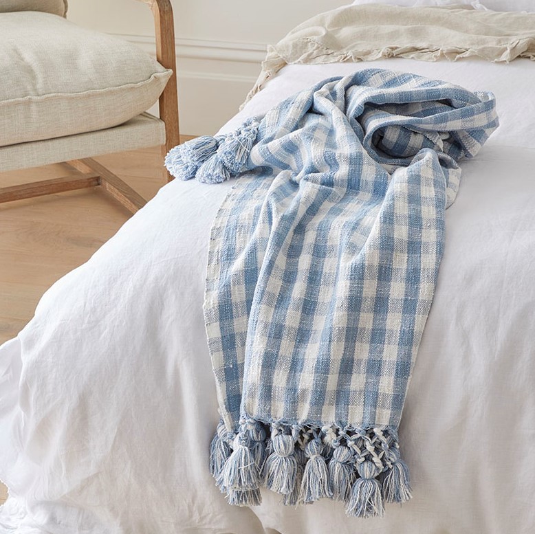 Zola Light Denim & White Throw | Adairs
