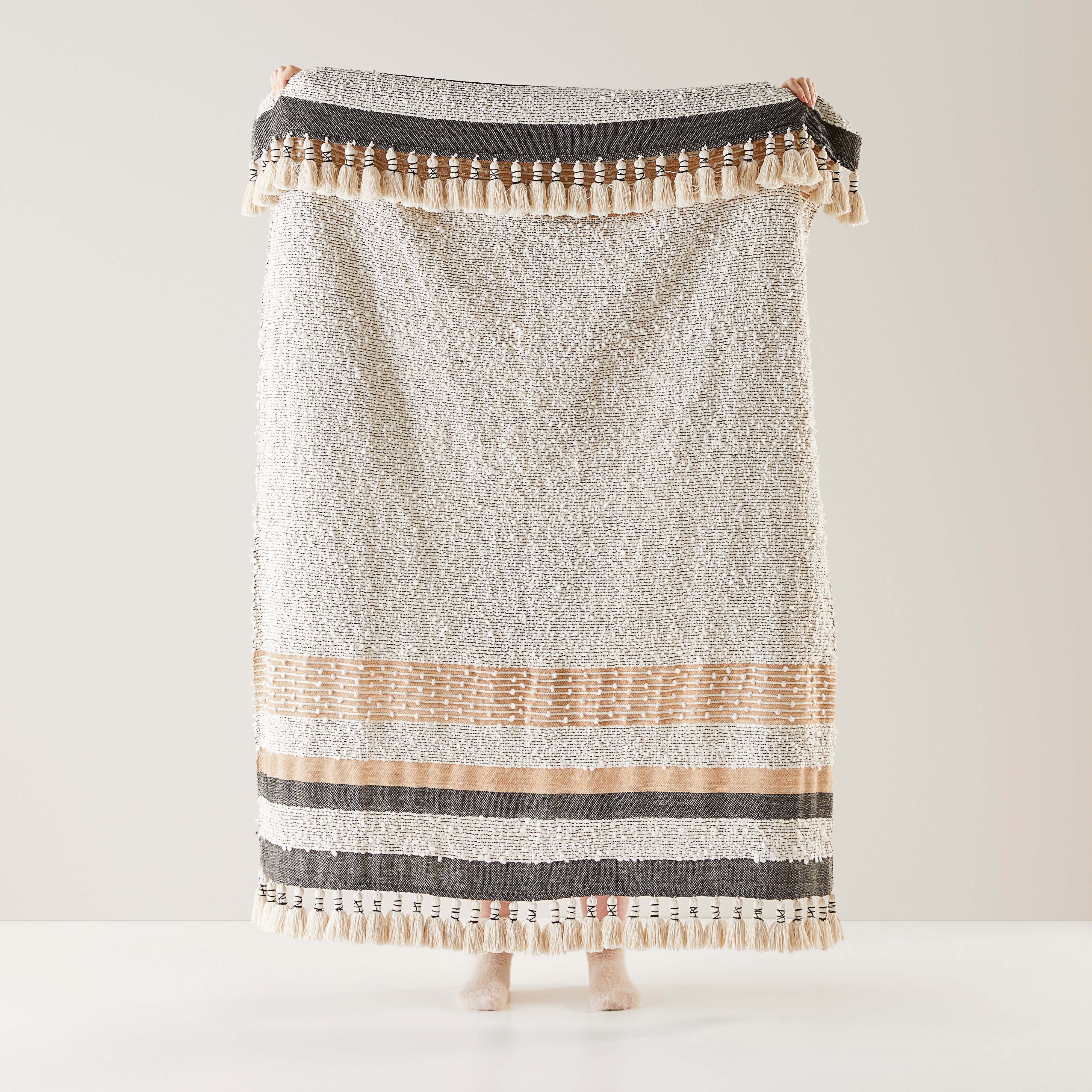 Atka White & Brown Boucle Throw | Adairs