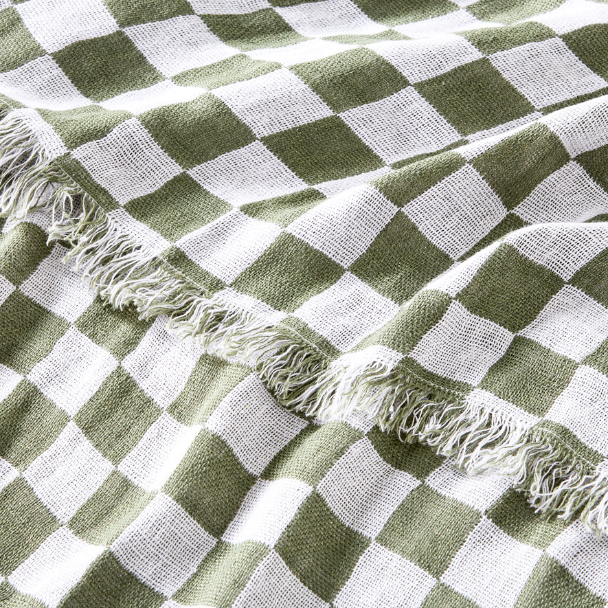 Elora Forest & White Check Linen Throw | Adairs