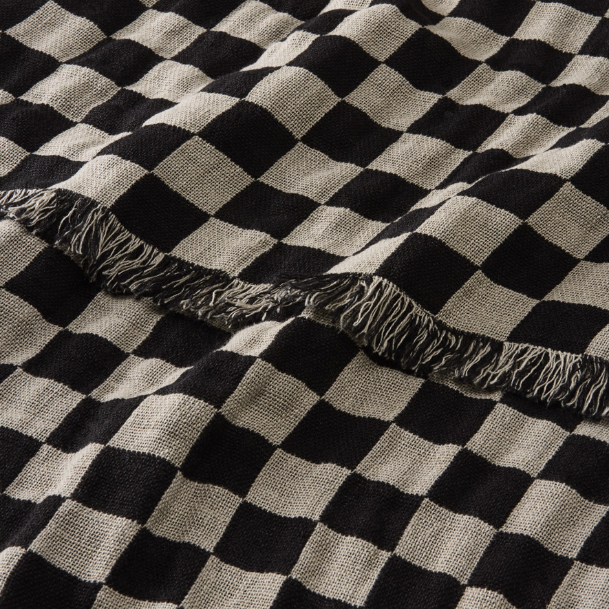 Elora Black & Natural Check Linen Throw | Adairs