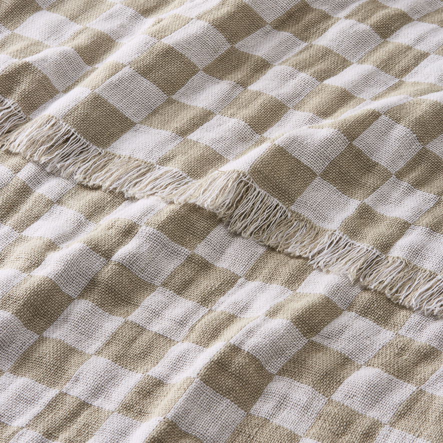 Elora White & Natural Check Linen Throw | Adairs