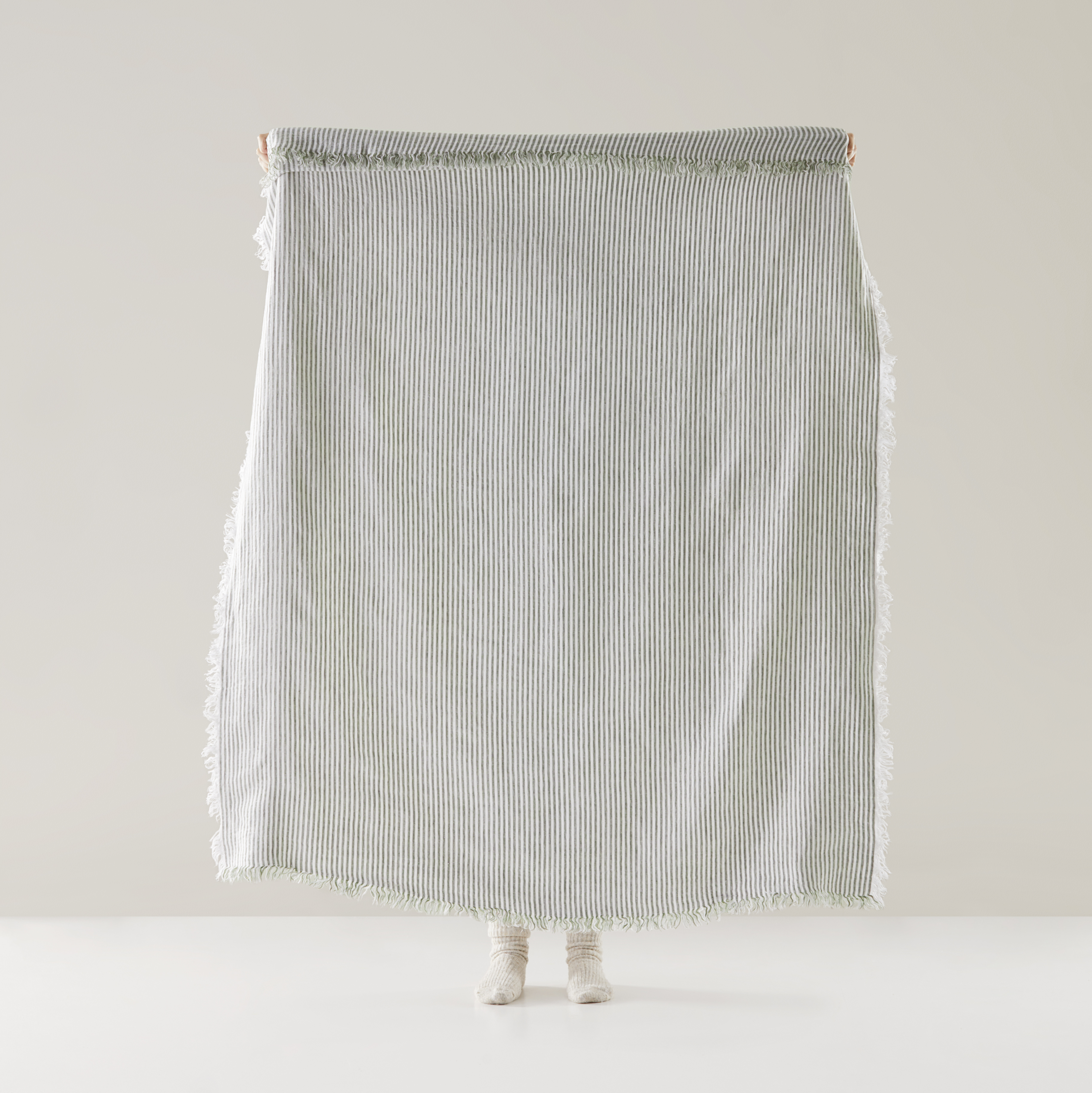 Kenai Forest & White Stripe Linen Throw | Adairs