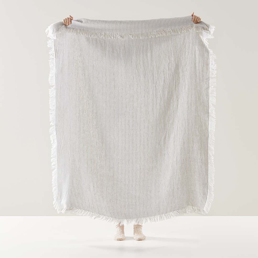 Kenai Natural & White Stripe Linen Throw | Adairs