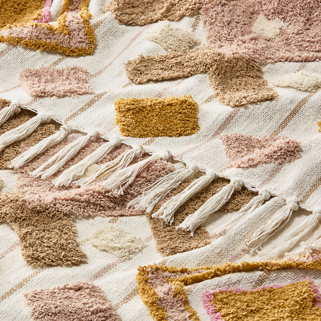 Caribbean Pink & Mustard Tufted Throw | Adairs