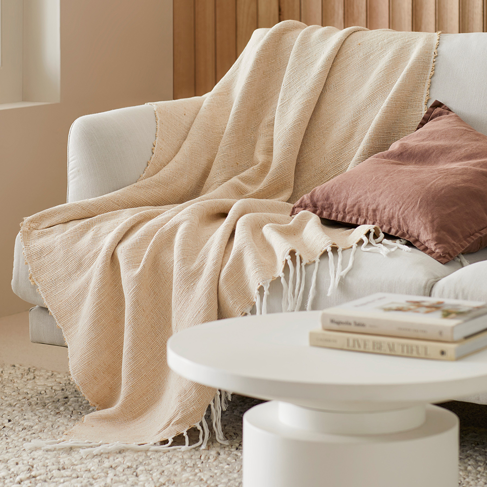 Caspian Natural & White Throw | Adairs