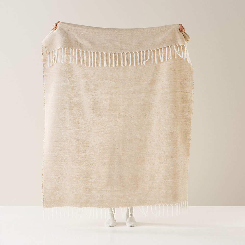 Caspian Natural & White Throw | Adairs
