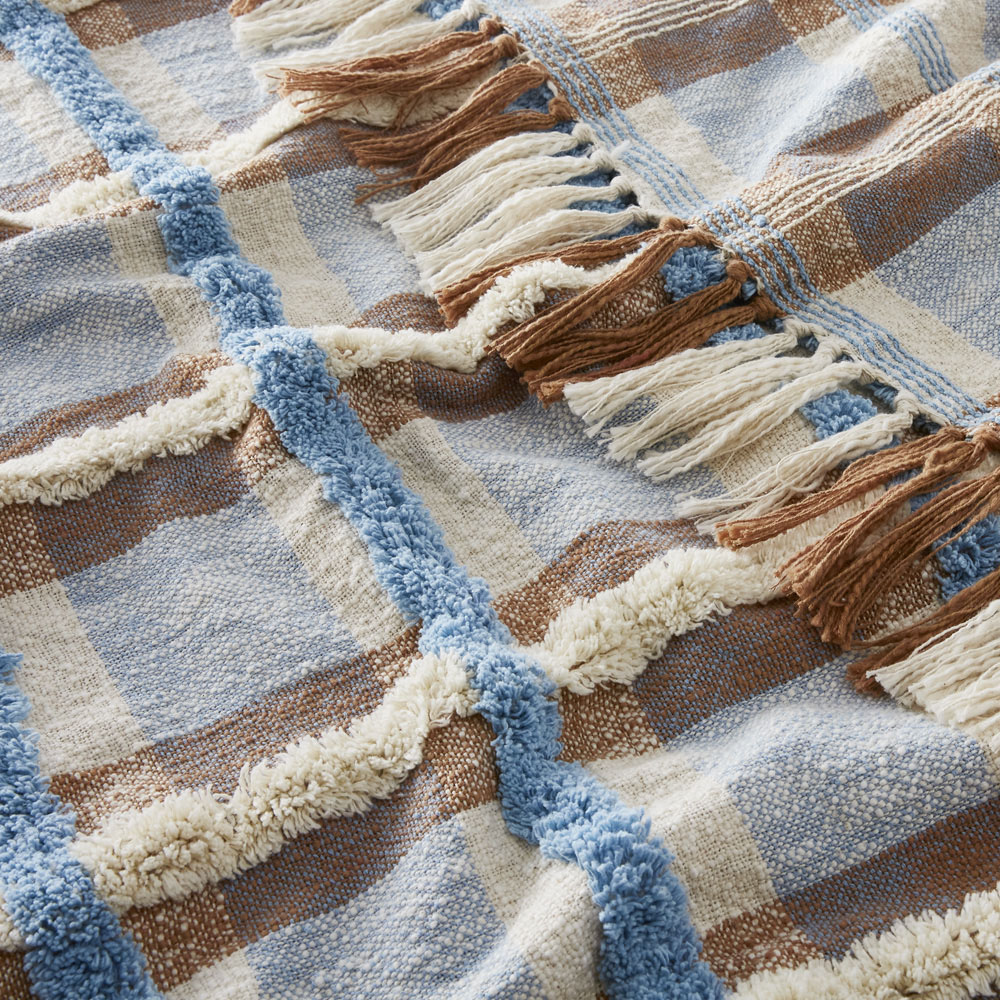 Ani Natural & Blue Check Throw | Adairs