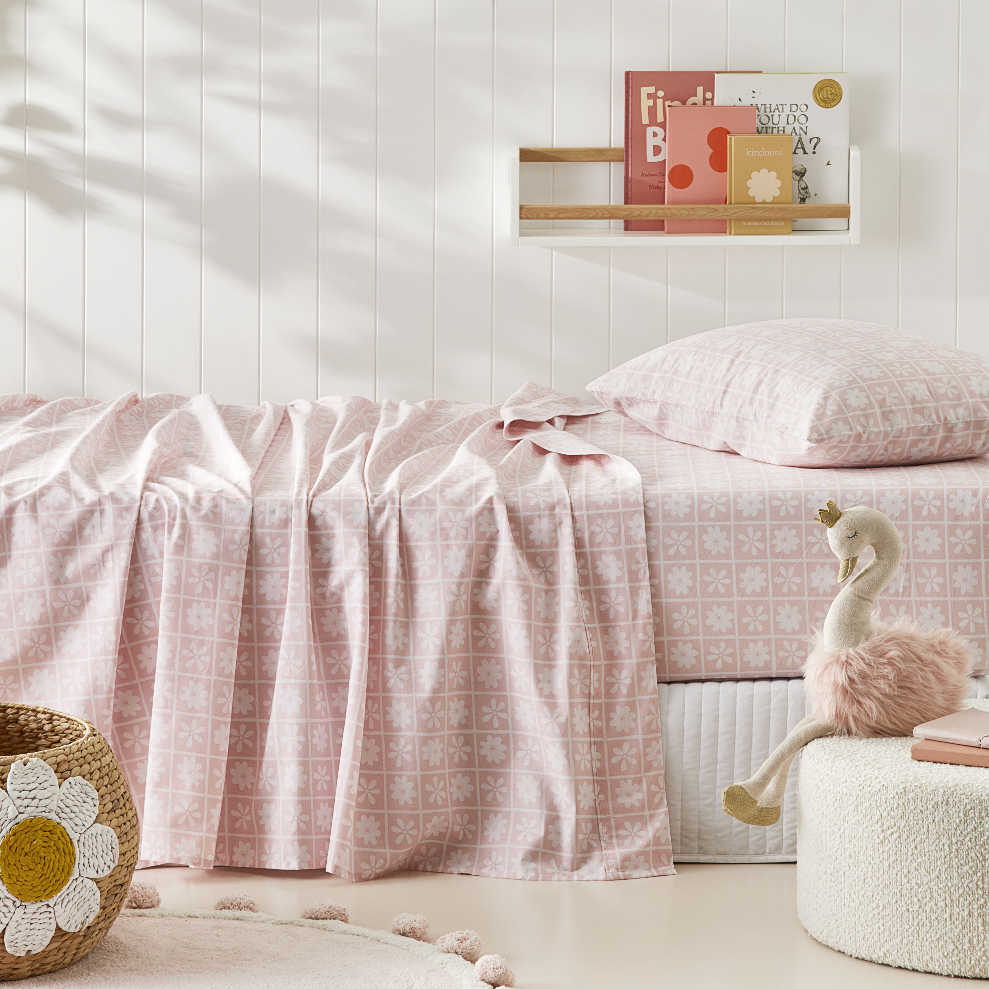 Adairs Kids - Daisy Grid Blush Sheet Set | Adairs