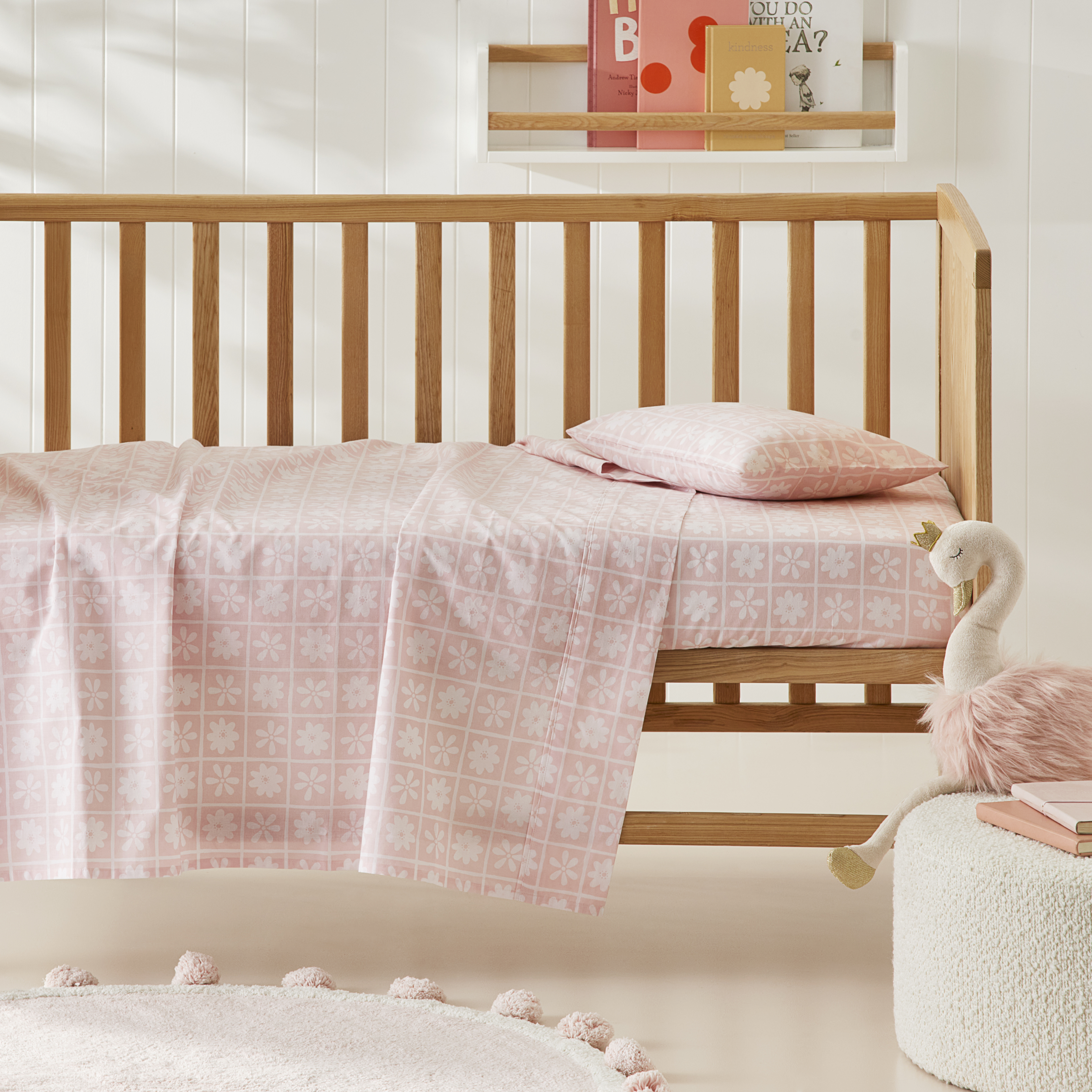 Adairs Kids - Daisy Grid Blush Cot Sheet Set | Adairs